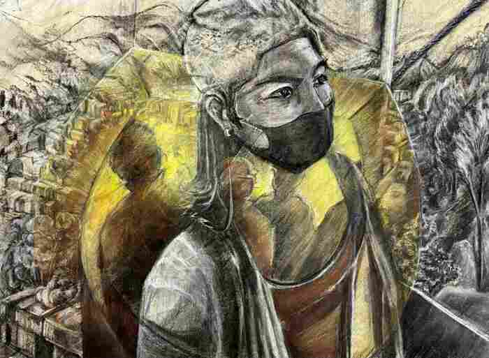 Yellow Line, 2024, mixed media, 20 x 28 in. / 50.8 x 71.12 cm ...