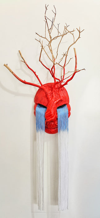 Veins of the Earth Mask, 2025, mixed media, 36 x 10 in. / 91.44 x 25.4 ...